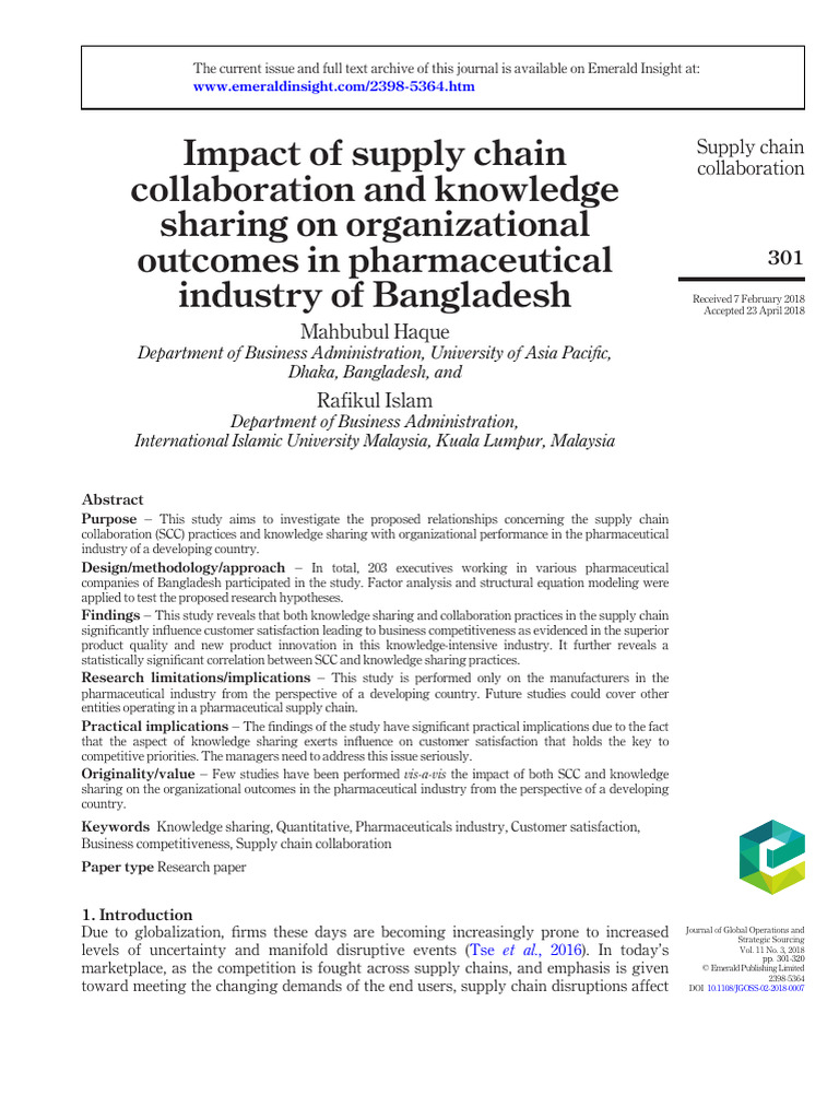 Supply Chain Collaboration in Pharma Bangladesh | PDF | Sampling ...
