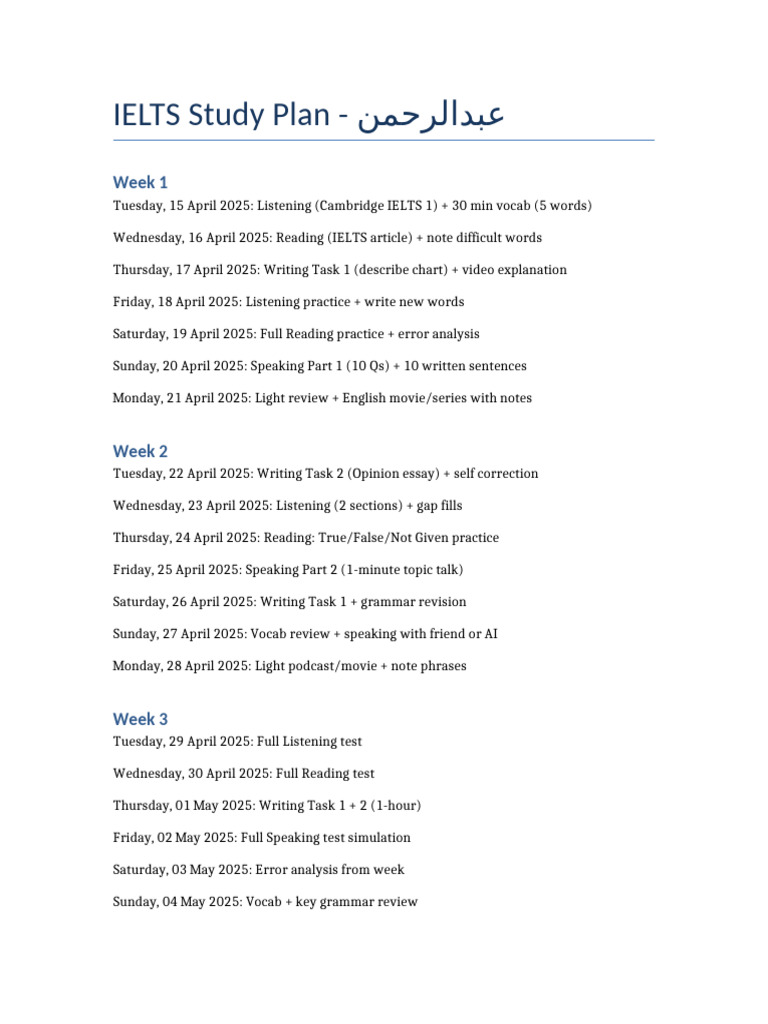 IELTS Study Plan for Success | PDF