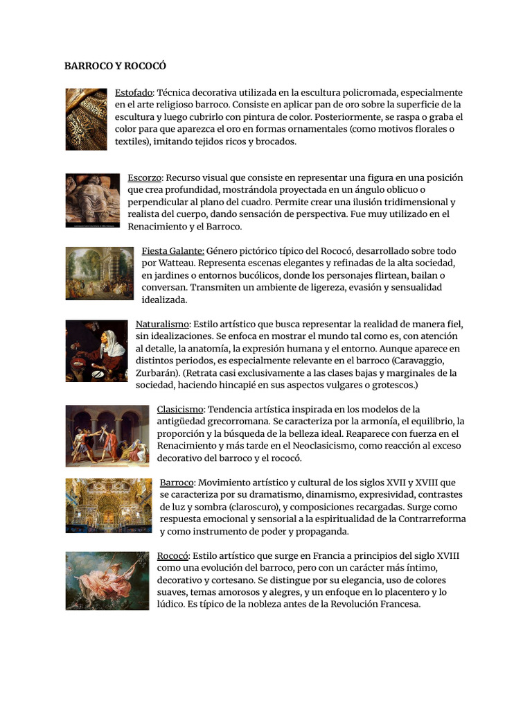 Vocab Barroco y Rococó | PDF | Barroco | Pinturas