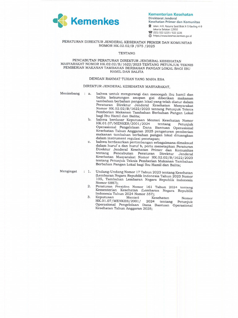 Pencabutan Perdirjen Kesehatan Masyarakat Nomor HK 02 02 B 1622 | PDF