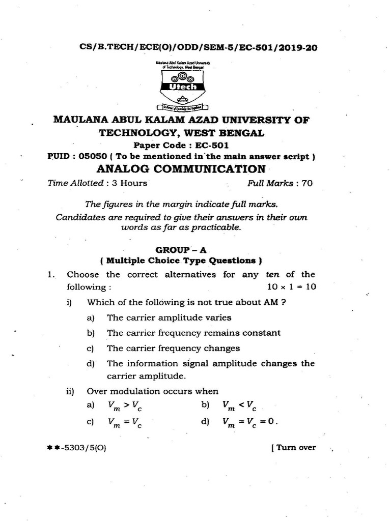 Analogcommunication2019 | PDF | Modulation | Telecommunications Engineering