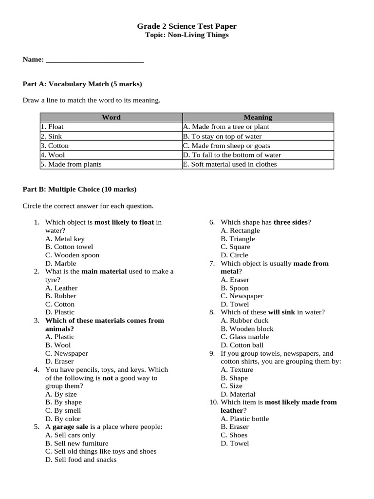 Grade 2 Science Non Living Things | PDF | Shape