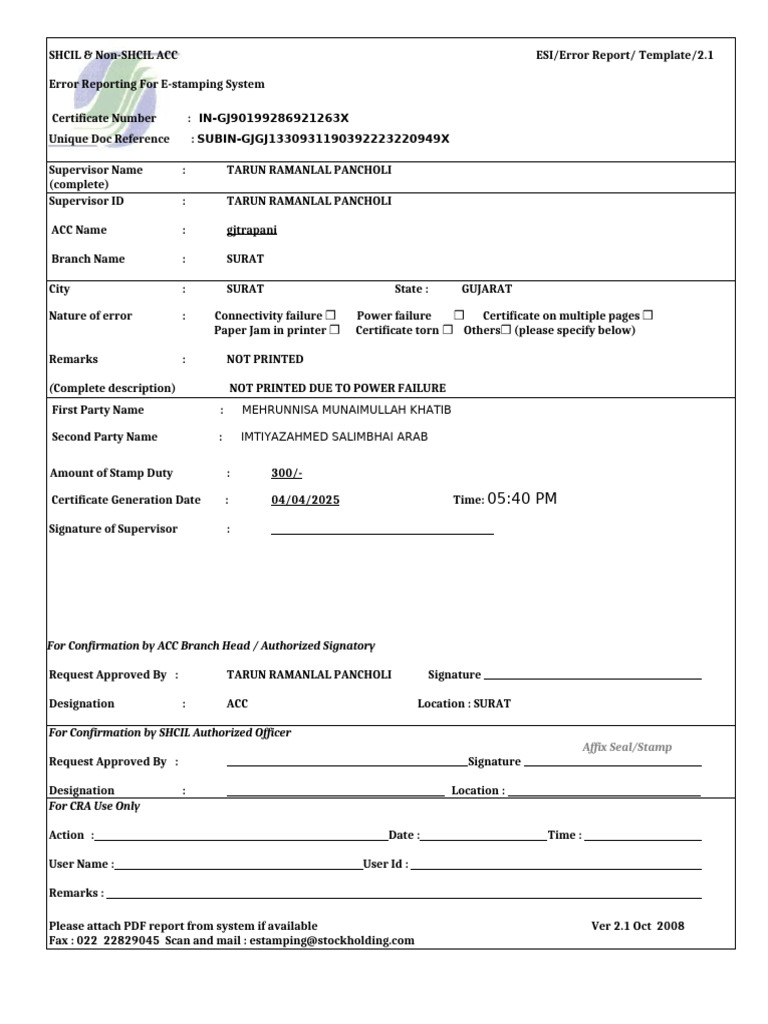 ESI Error Form-6 | PDF