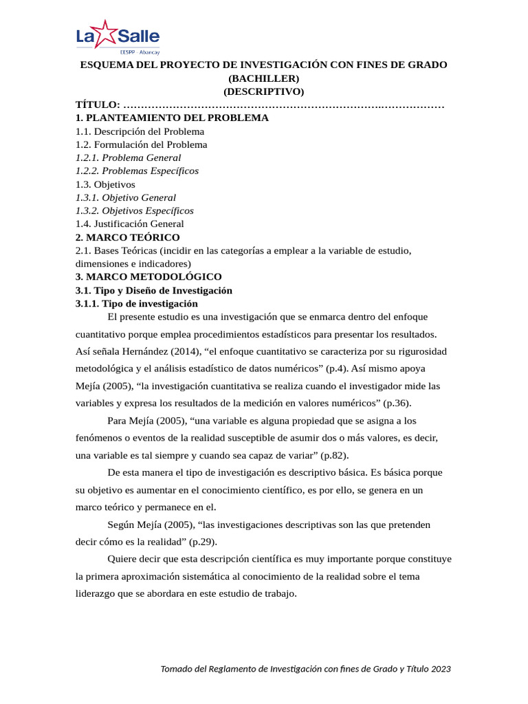 Esquema Del Proyecto de Investigación Con Fines de Grado | PDF | Metodología de encuesta ...