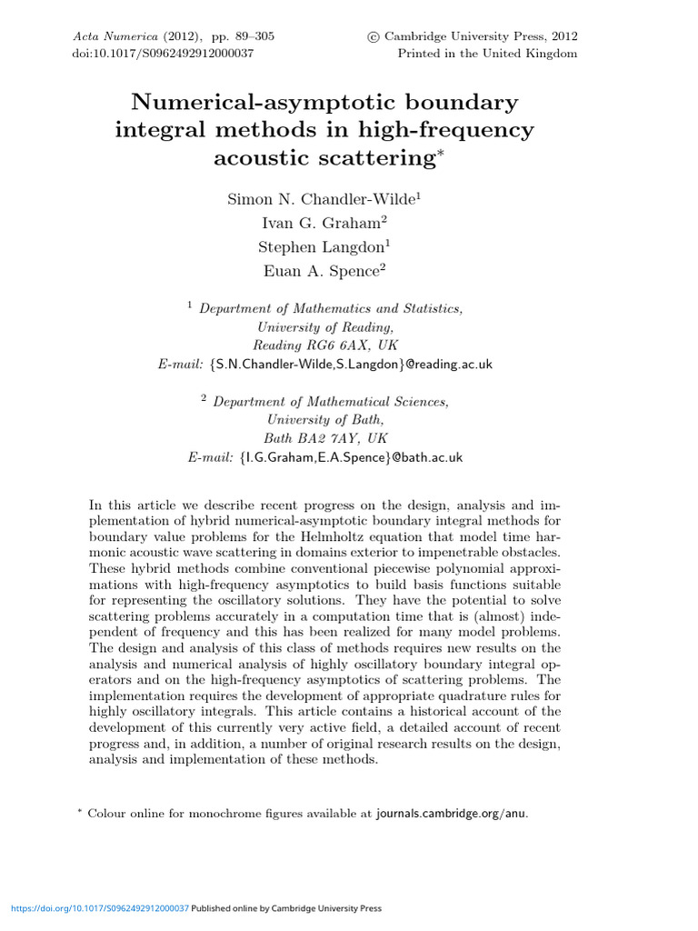 Numerical Asymptotic Boundary Integral Methods in High Frequency Acoustic Scattering | PDF ...