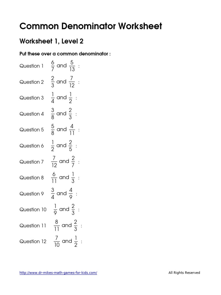 Common Denominator Worksheets Level 2 | PDF