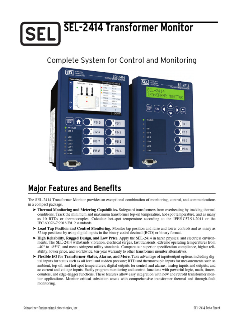 SEL-2414 Transformer Monitor Overview | PDF | Transformer | Electronics