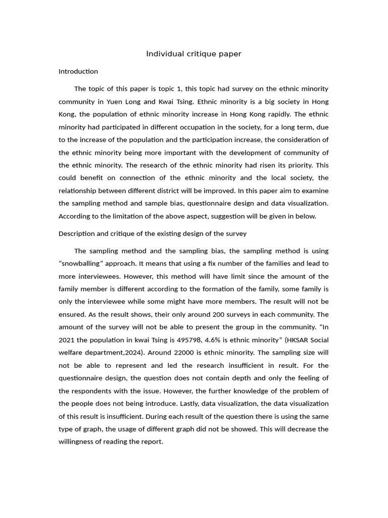 individual critique paper | PDF | Survey Methodology | Sampling ...