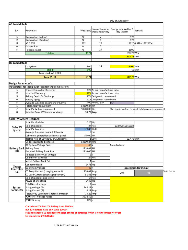 Battery Calculations_ | PDF | Photovoltaic System | Photovoltaics
