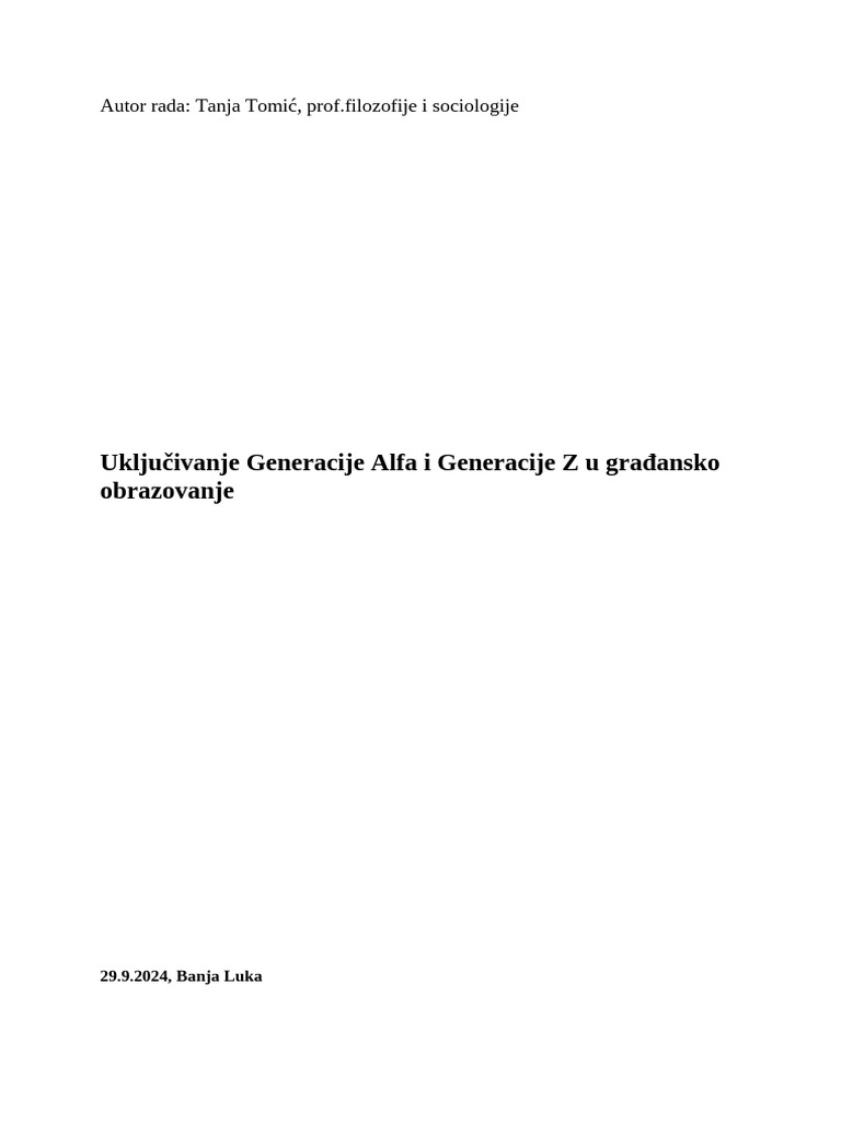 Uključivanje Generacije Alfa I Generacije Z U Građansko Obrazovanje | PDF