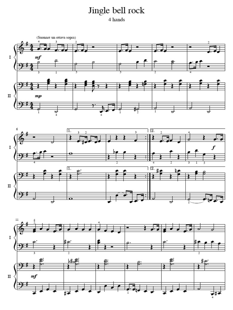 Jingle Bell Rock for Four Hands | PDF | Rhythm And Blues Songs