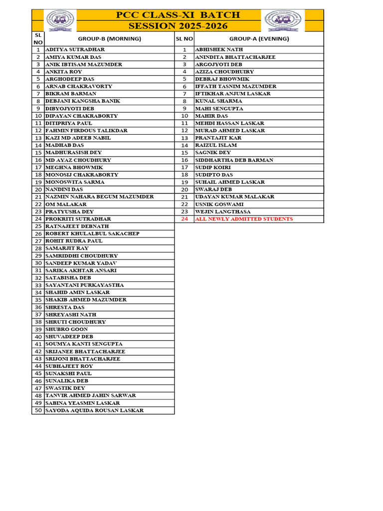 PCC Xi 2025-26 Batch | PDF