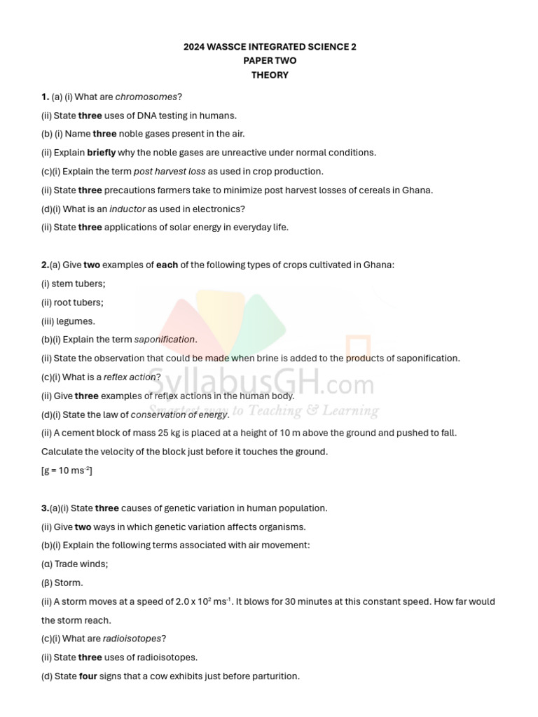 2024 WASSCE Integrated Science Paper 2 | PDF | Ammonium | Chemical ...