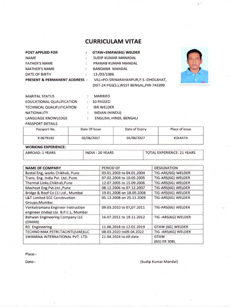 Sudip Kumar Mondal - TIG & ARC Welder | PDF