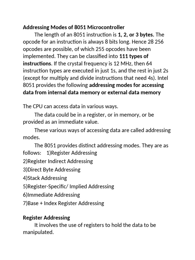 Addressing Modes of 8051 Microcontroller | PDF | Integrated Circuit ...