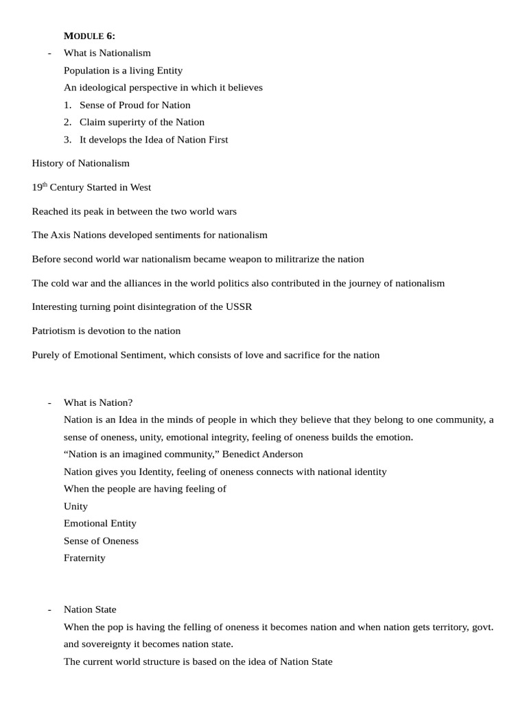 Module 6 and Important Topics PS - II | PDF | Nation | Nationalism