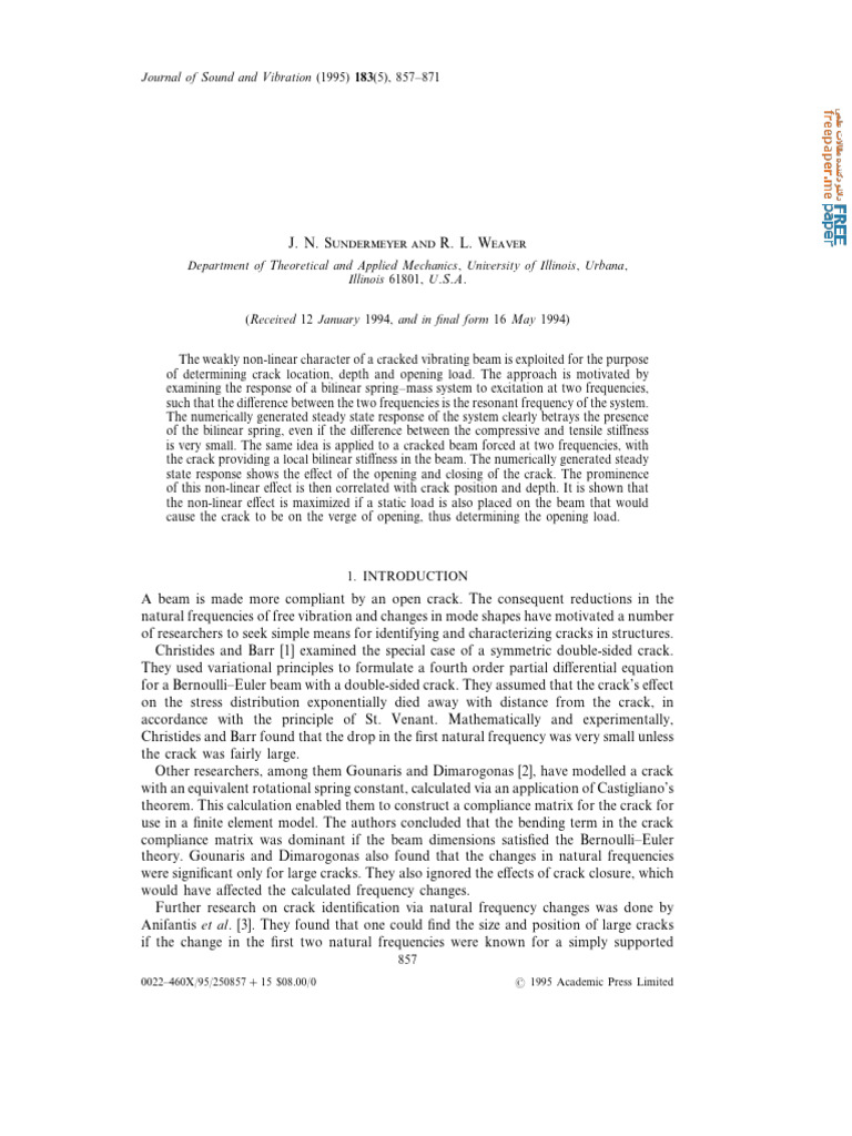 10.1006 - JSVI.1995.0290 On Crack Identification and Characterization in A Beam by Non Linear ...