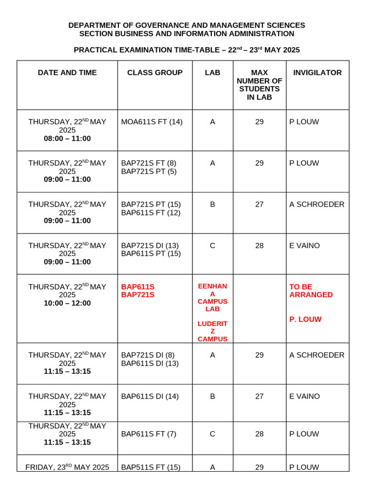 Bia Prac Exam Timetable June 2025 | PDF