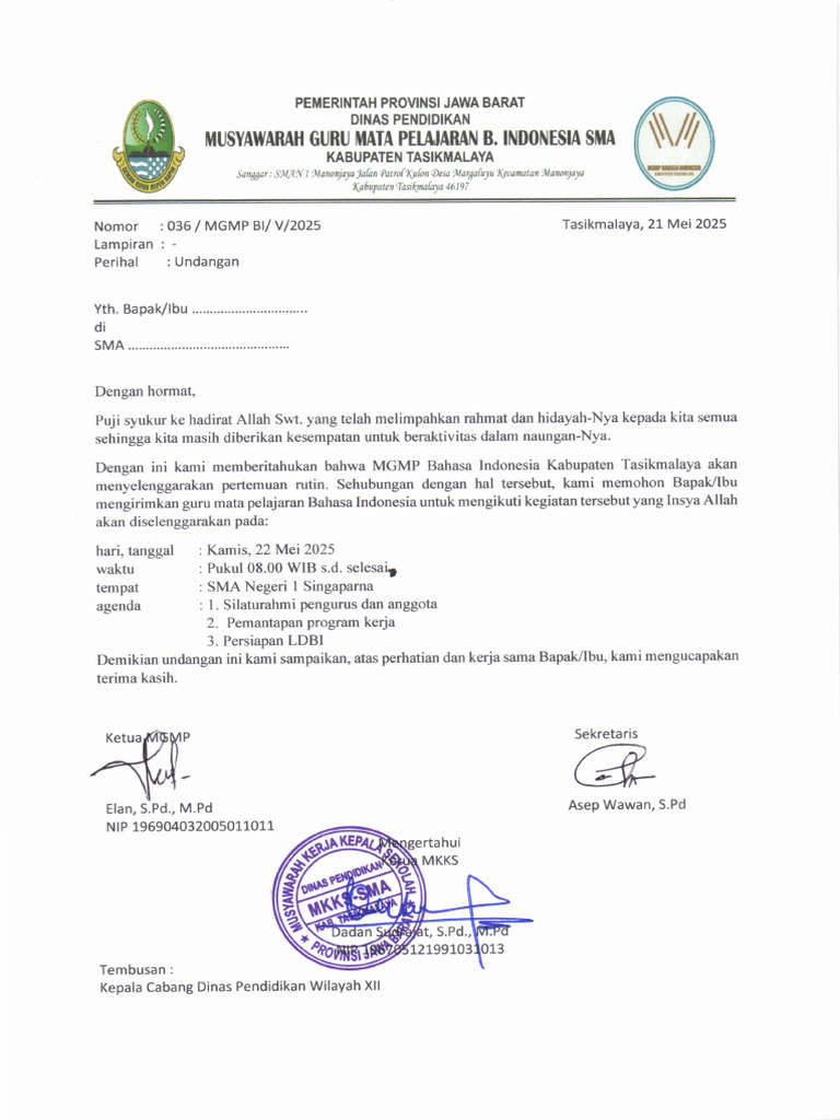 Undangan MGMP Bhs Indonesia | PDF