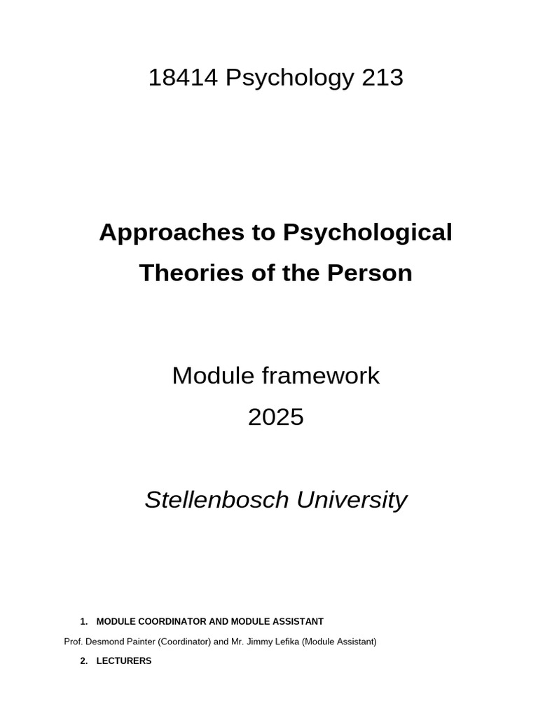 Module Framework Psychology 213 2025 | PDF | Psychology | Psychoanalysis