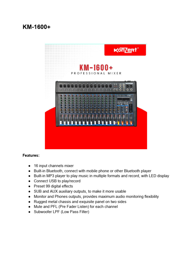 KM-1600+ Professional Mixer | PDF
