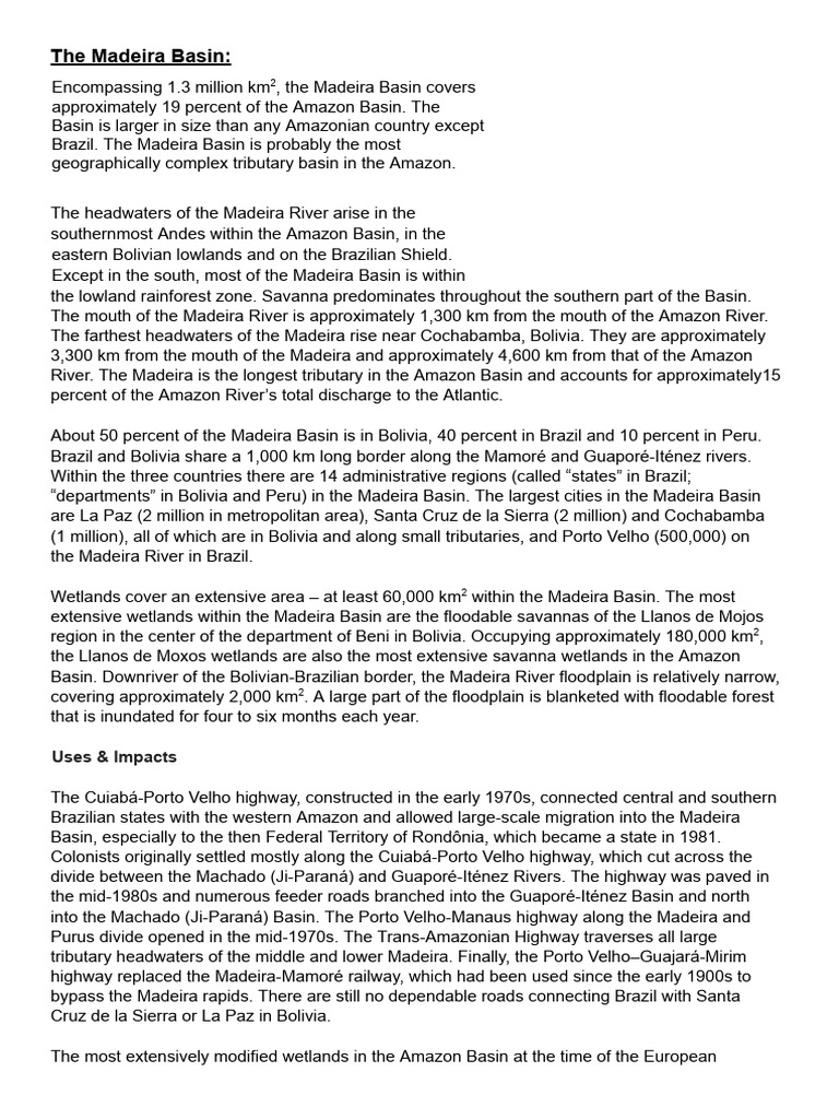 Madeira River Basin Overview | PDF | Bolivia | Amazon Rainforest