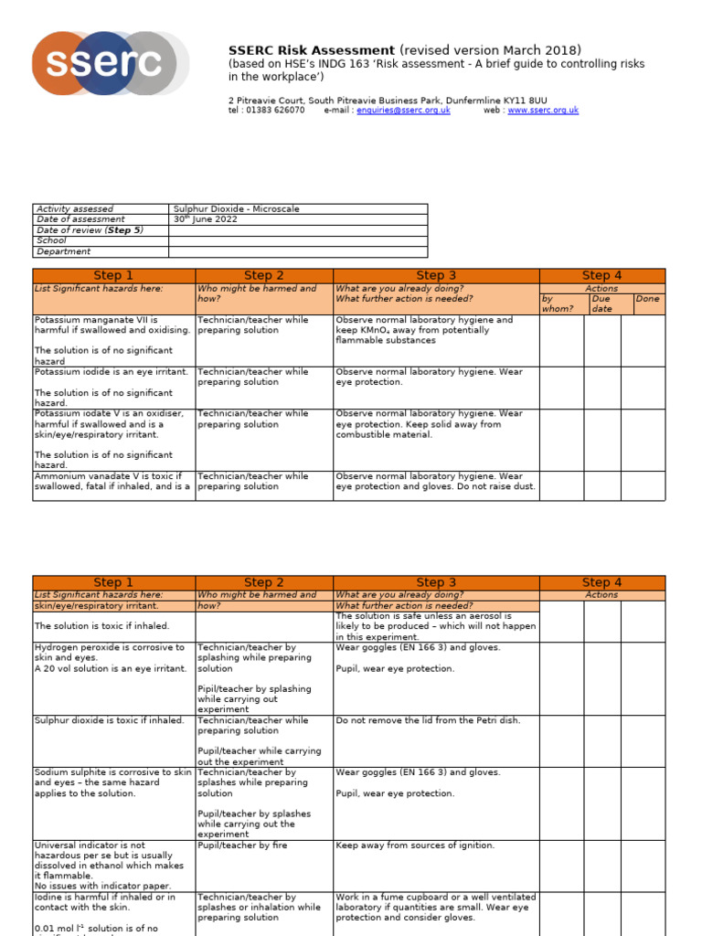 Microscale-Sulphur-dioxide-Risk-Assessment | PDF | Hazards | Chemical ...