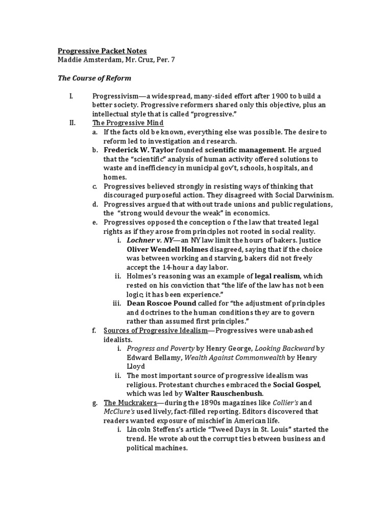 Progressive Packet Notes | PDF | Progressivism | Democratic Party ...