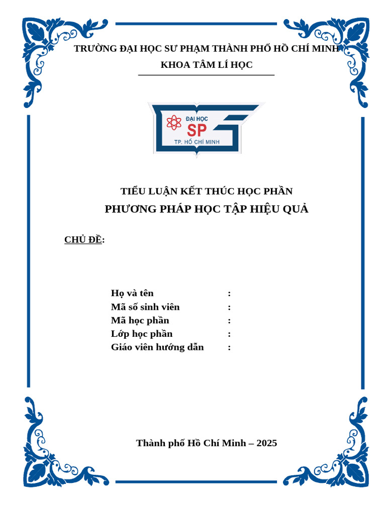 Mẫu Bìa Tiểu Luận Hcmue VN | PDF