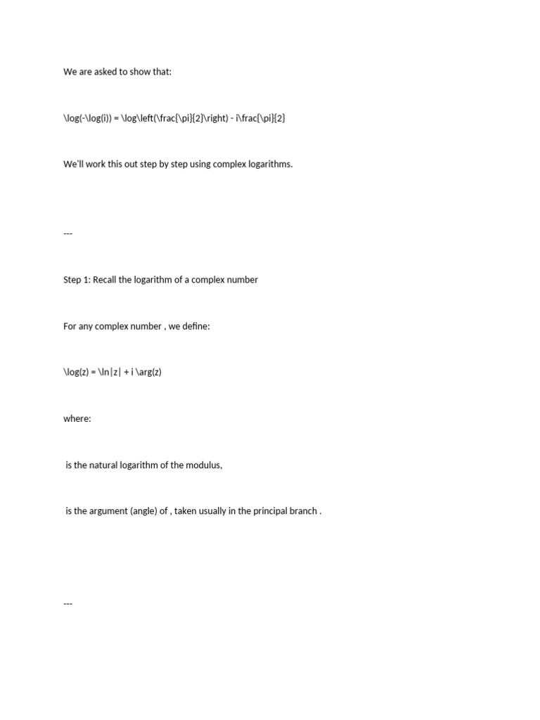 Proving Logarithm Identity with Complex Numbers | PDF