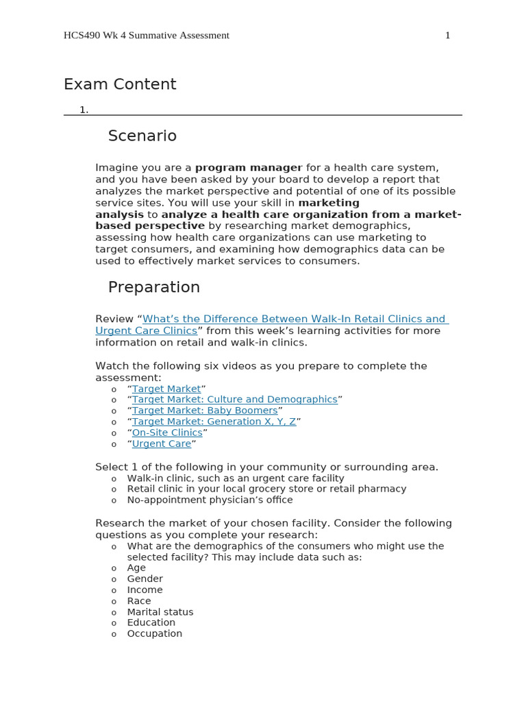 HCS490 WK 4 Summative Assessment | PDF | Health Care | Marketing