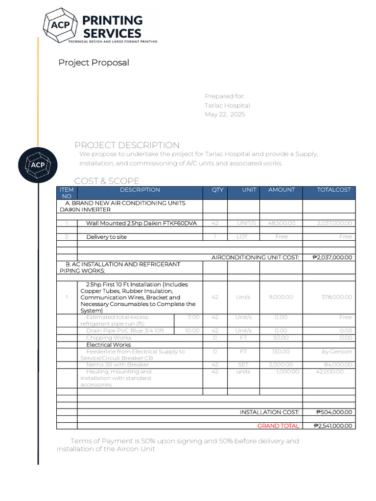 ACP Project Proposal Tarlac Hospital Proposal Final | PDF | Air Conditioning | Manufactured Goods
