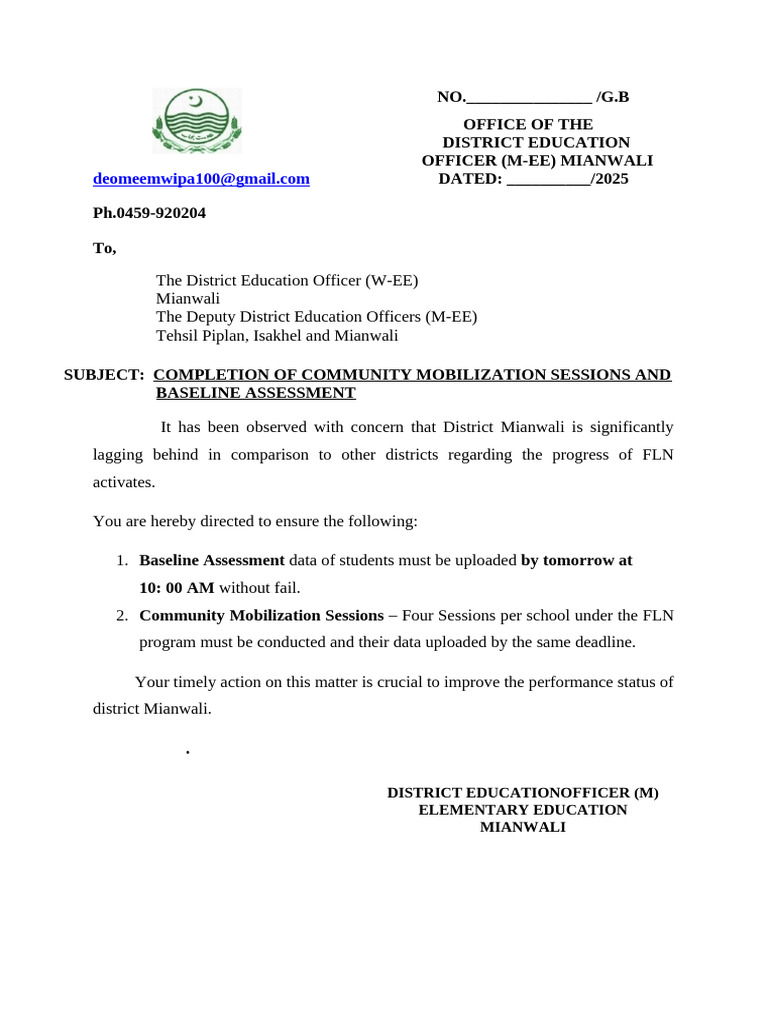 Letter For Baseline Assessment and Community Mobilization Sessions | PDF