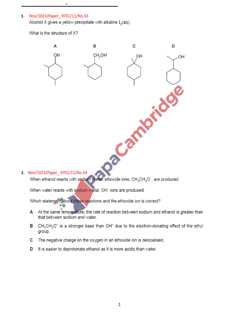 2023 Hydroxyl Compounds AS Chemistry 9701 | PDF