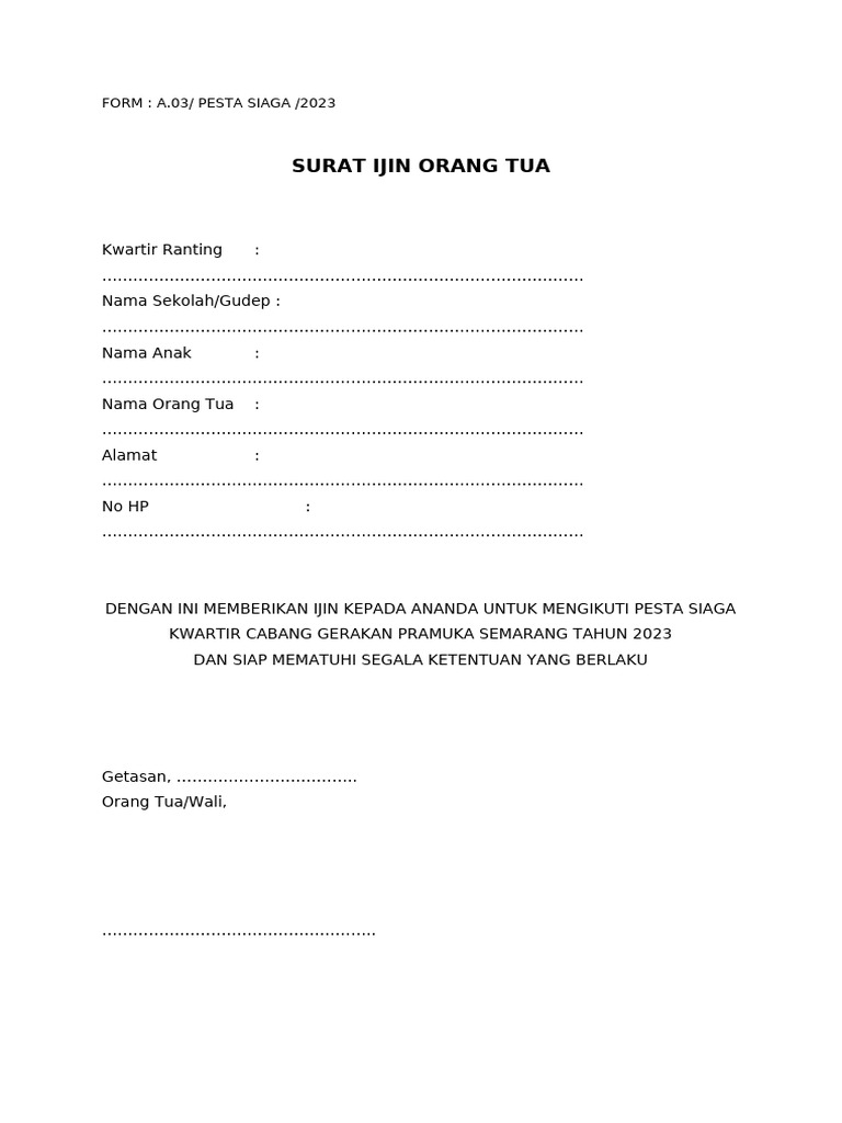 Surat Ijin Ortu 2023 | PDF