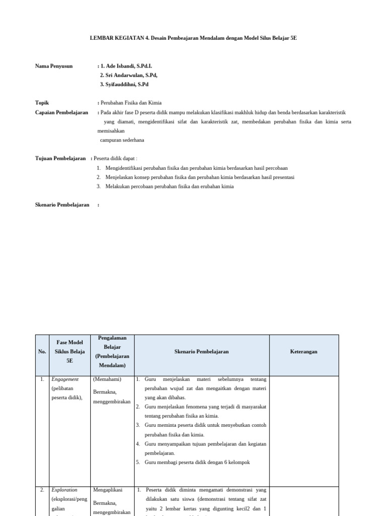 LK Desain Pembelajaran Mendalam Model Siklus Belajar 5E | PDF