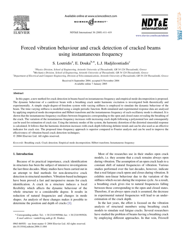 10.1016 - J.NDTEINT.2004.11.004 Forced Vibration Behaviour and Crack Detection of Cracked Beams ...