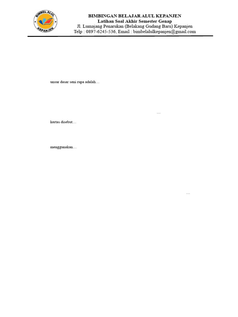 Soal Uas Seni Rupa Kelas 3 | PDF