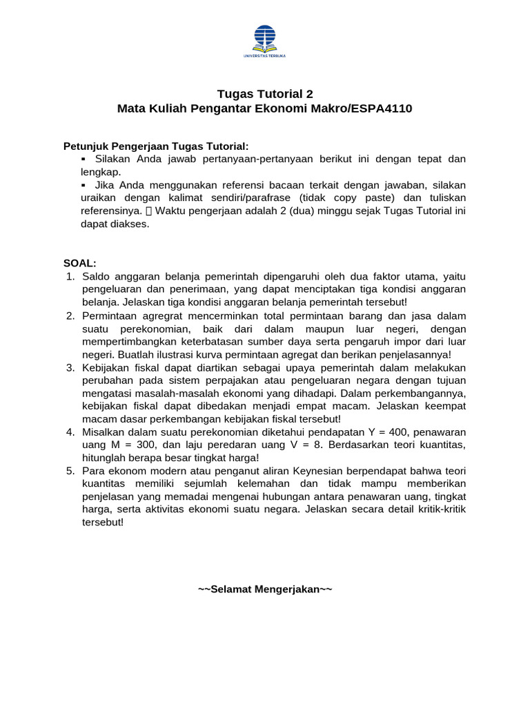 Tugas Tutorial 2 Pengantar Ekonomi Makro | PDF