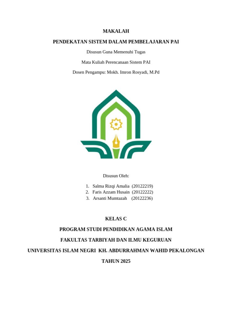 Makalah Perencanaan Sistem PAI Kel. 3 | PDF