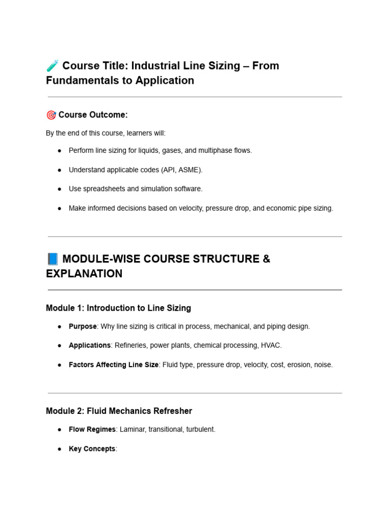 Industrial Line Sizing Course Overview | PDF | Fluid Dynamics ...
