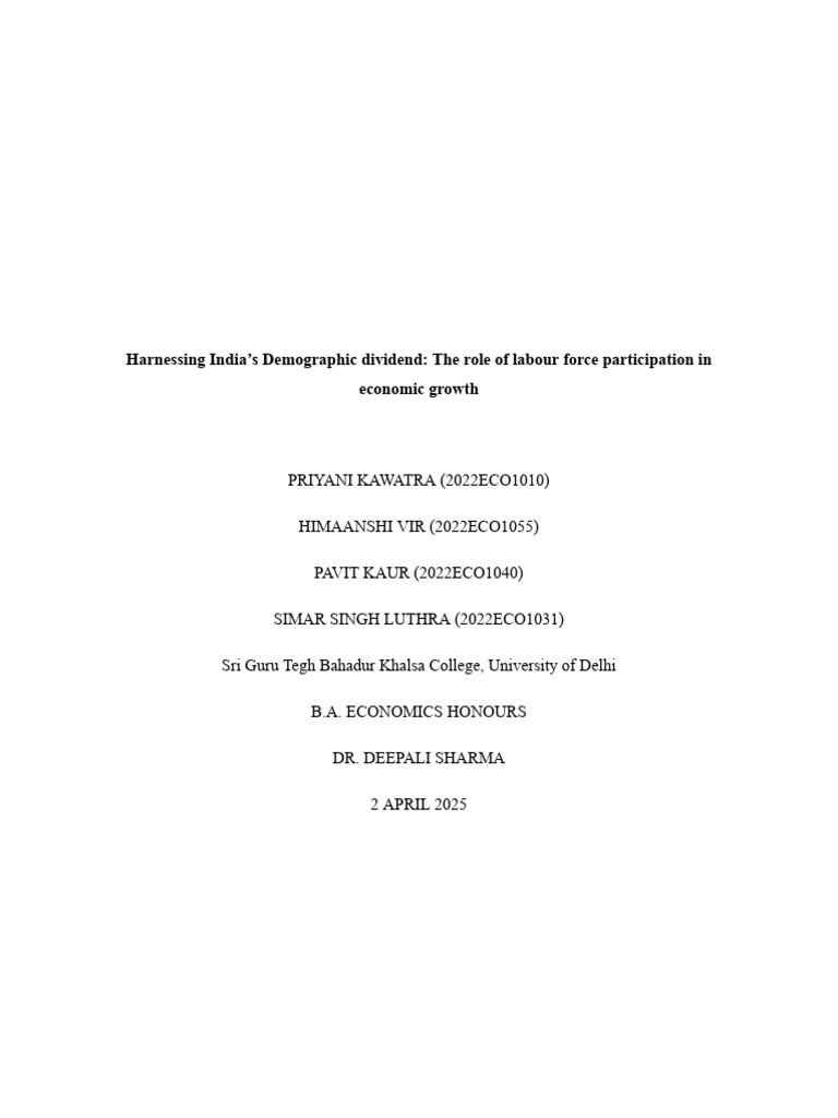 Harnessing India's Demographic Dividend - The Role of Labor Force ...