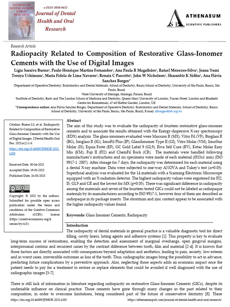Radiopacity Related To Composition of Restorative Glass Ionomer Cements ...