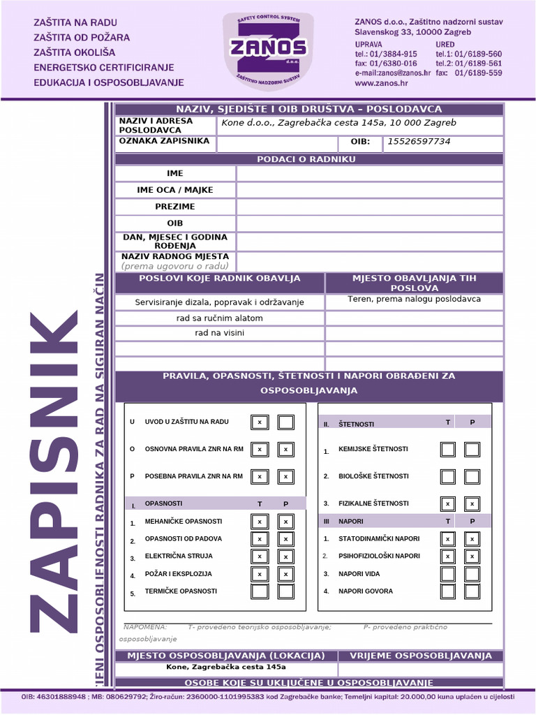 ZPO 00 - NOVO 23.11.16 Zapisnik o Praktičnoj Osposobljenosti - Kopija | PDF