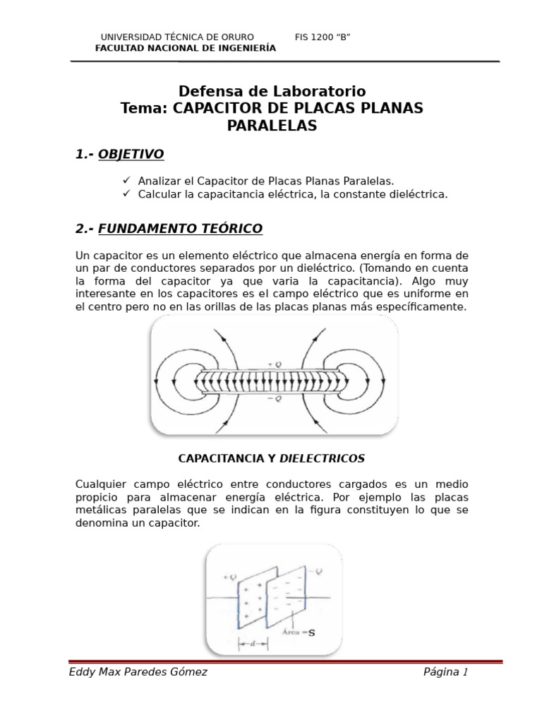 Capacitor de Placas Planas Paralelas | PDF | Capacidad | Condensador