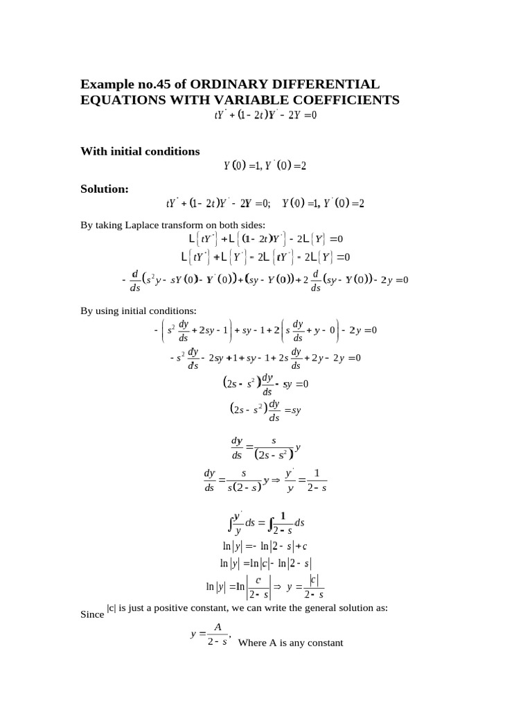 Example of Ordinary Differential Equations With Variable Coefficients | PDF