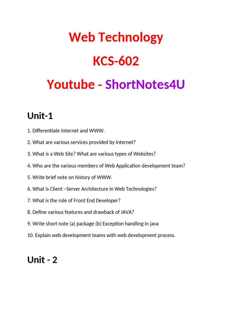 Webtechnology - Imp Questions | PDF | Xml | World Wide Web