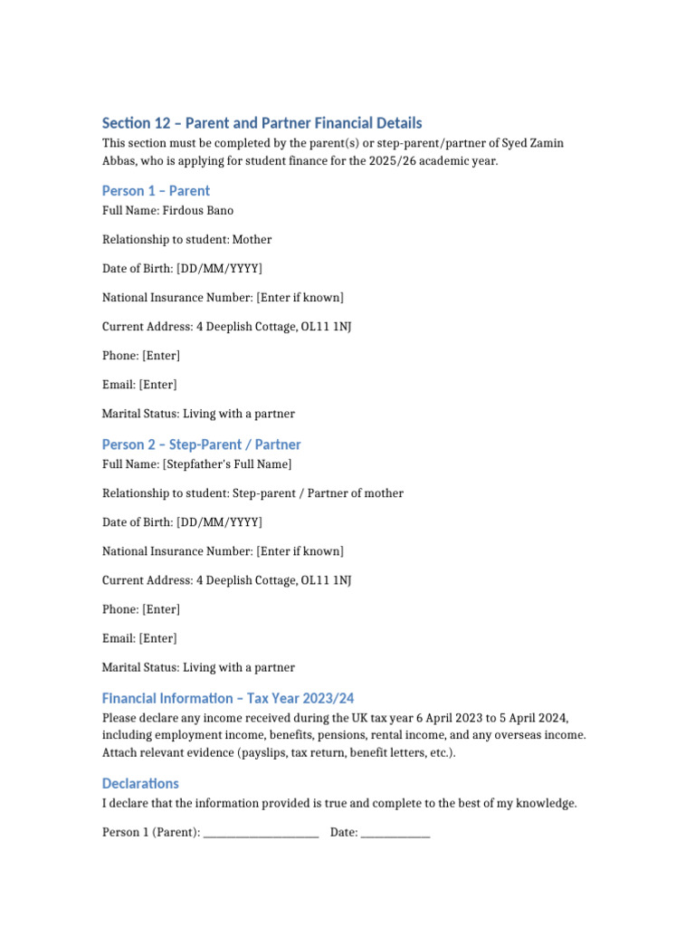 Section 12 Parent Stepparent Financials | PDF