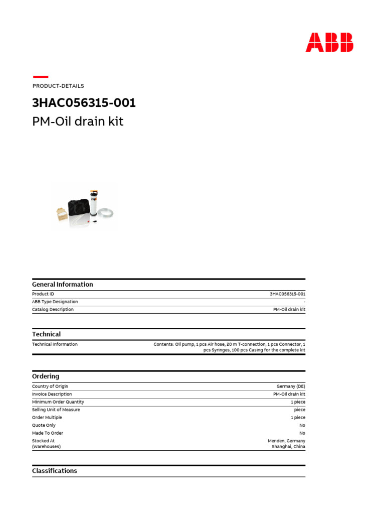 PM-Oil Drain Kit for ABB Robotics | PDF