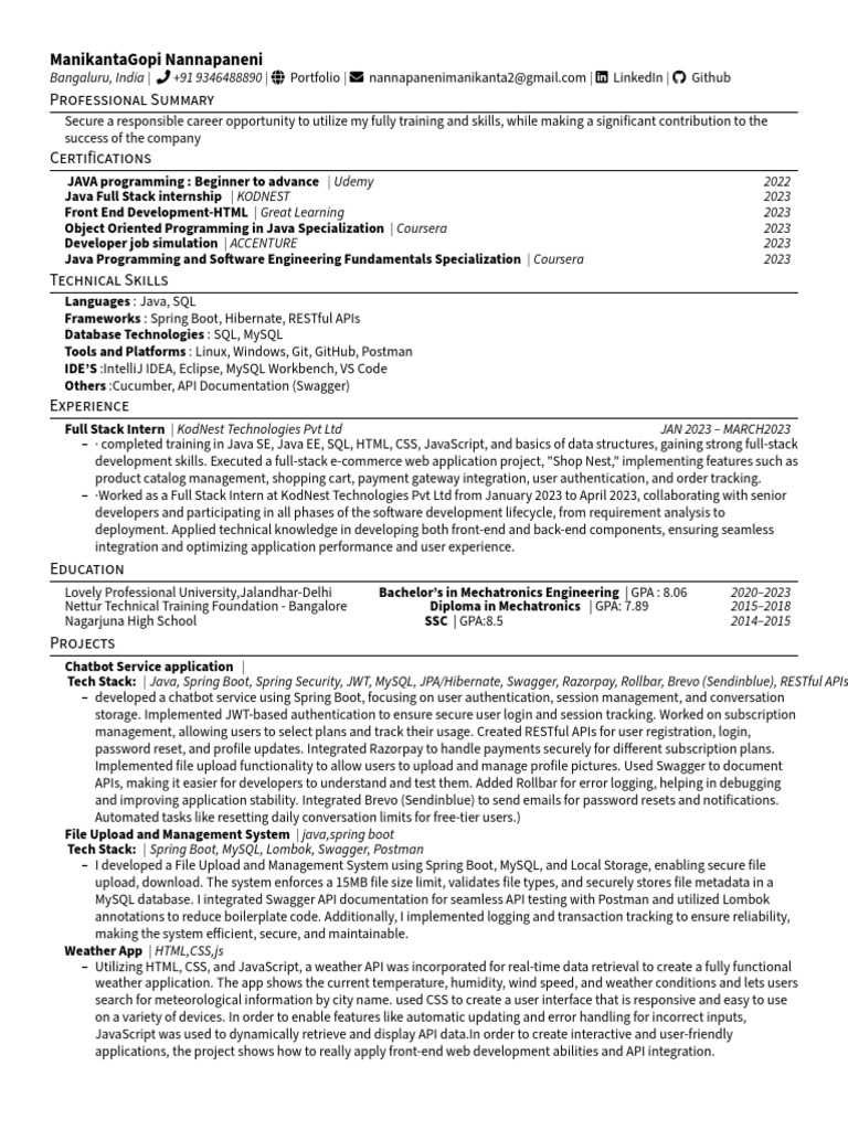 Manikanta Gopi Nannapaneni | PDF | Java (Programming Language) | Computing